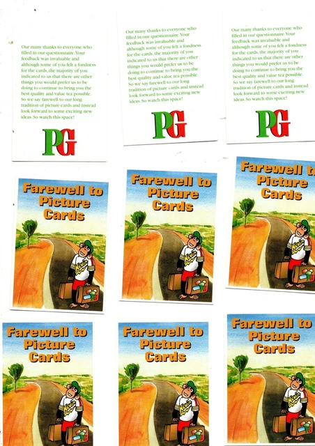 12 BROOKE BOND Pg Tips Farewell To Picture Cards Mint Condition L3 £4. ...
