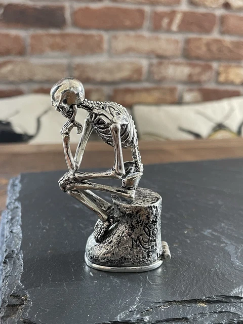 NOVELTY FIGURAL COLLECTABLE Silver Plate The Thinker Skeleton Vesta ...