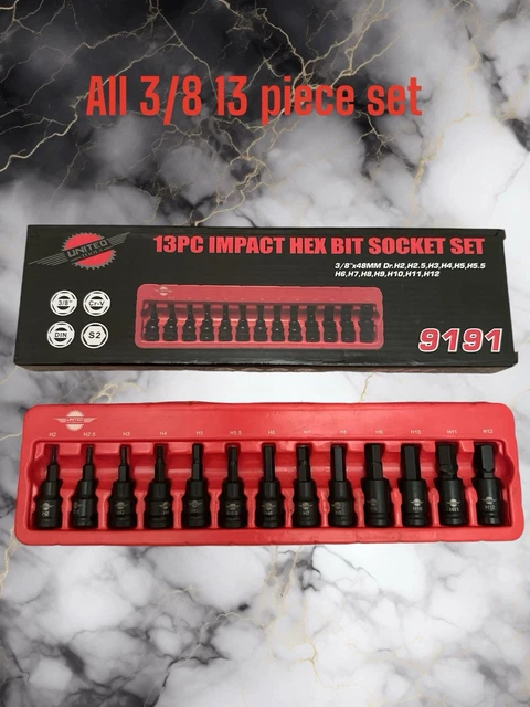 13PC IMPACT HEX BIT Sockets Set 3/8" Drive Impact H2 To H10 Allen Key S2 Steel £13.99 - PicClick UK
