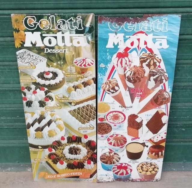 TABELLE GELATI MOTTA 70 80 insegna cartello torte latta prezzi lire ...
