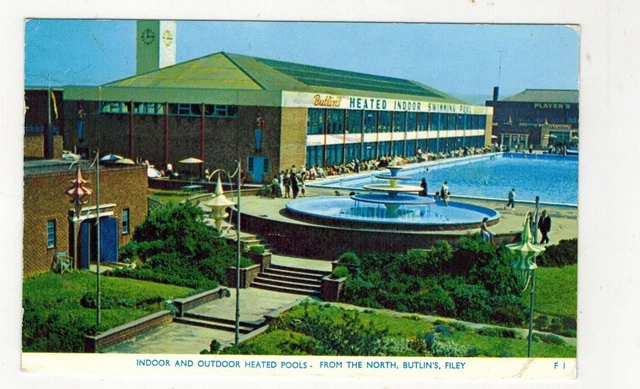 REAL BUTLINS PHOTO Postcard Indoor & Outdoorpools Butlins Filey Pmark ...