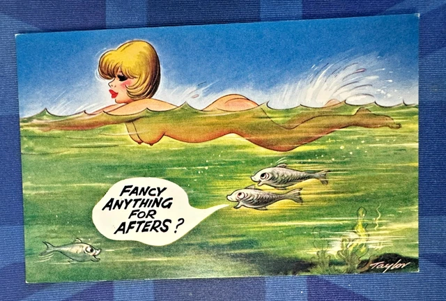 Saucy Bamforth Comic Postcard 1960s Big Boobs Nude Swimming Nudist