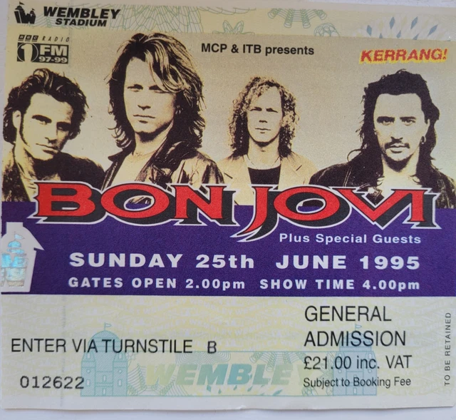 BON JOVI ORIGINAL Concert Ticket Wembley Stadium 25th June 1995 £7.99 ...