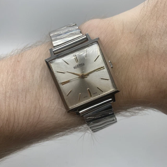 VINTAGE ROAMER SQUARE Swiss Made Mechanical 17J Manual Hand Wind Watch ...