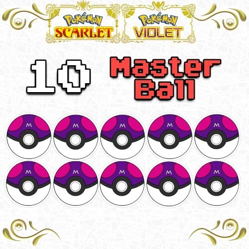 10 MASTER BALL 100% Catch Rate Item Balls Pokedex Dex Pokemon Scarlet ...