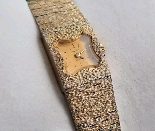 ART DECO LADIES Gold Tone GILLEX Mechanical Watch Swiss Made 17 Jewels ...