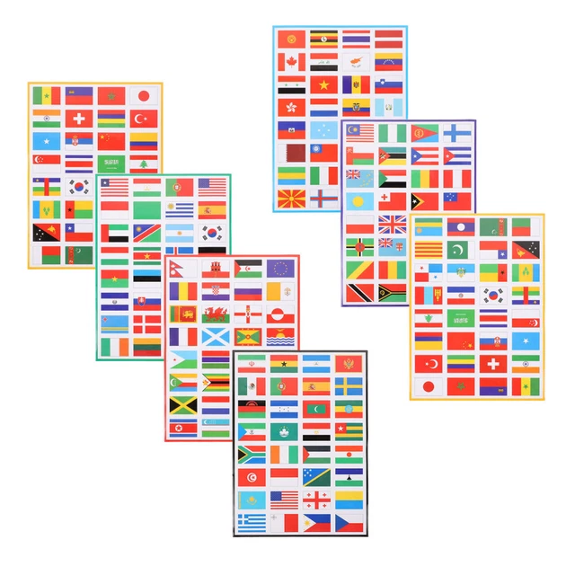 7 SHEETS NATIONAL flag stickers Decals World Flags Sticker Sticker ...