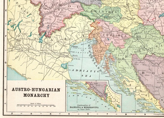 1901 ANTIQUE AUSTRIA HUNGARY Map George Cram Austro Hungarian Monarchy ...