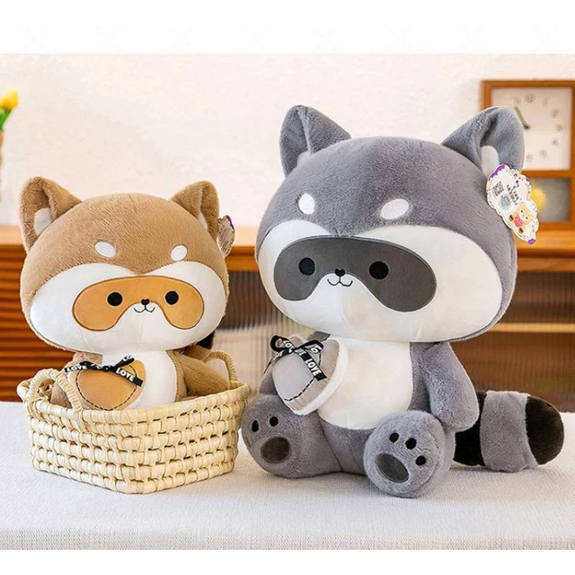 SUPER SOFT RACCOON Stuffed Animal Realistic Appearance Grey/yellow 25cm ...