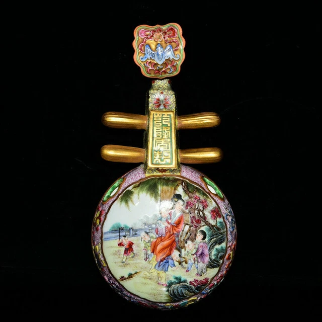 10.8& CHINESE COLOUR Enamel Porcelain Dynasty Beauty Pipa Qin musical ...