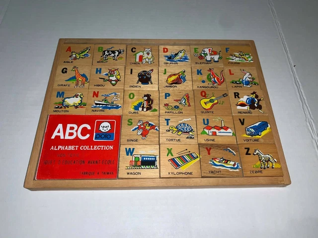 VINTAGE 1960'S FRENCH wood alphabet picture blocks 100% COMPLETE ...