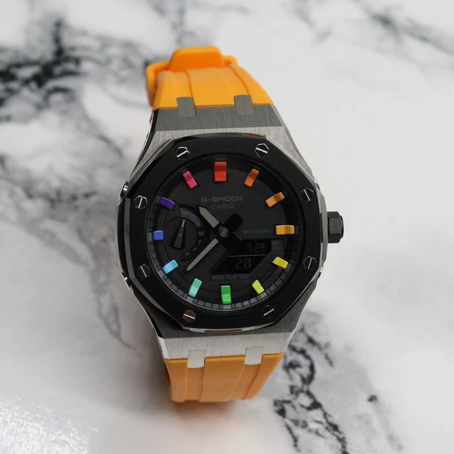 MONTRE CASIO G-SHOCK GA2100 - Custom Casioak Mod Kit Royal Oak - Orange ...