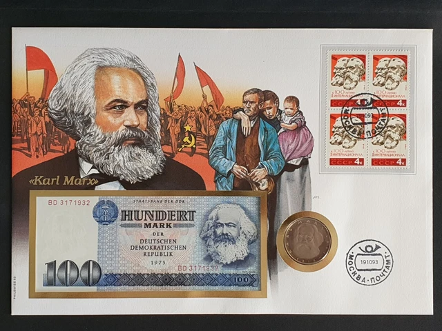 BANKNOTENBRIEF RUSSLAND UDSSR DDR Karl Marx 100 Mark unc. 1975 Münze ...