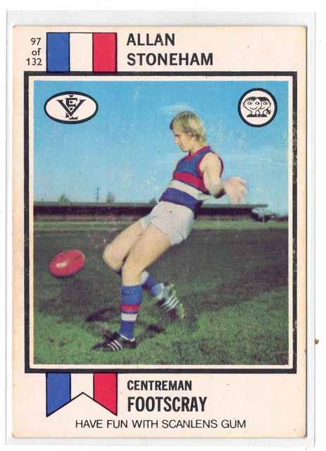 SCANLENS 1974 VFL FOOTY CARD ALAN STONEHAM FOOTSCRAY BULLDOGS 97 of SET ...