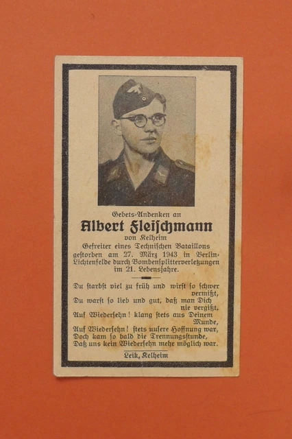 WW2 GERMAN DEATH Card Sterbebild Air Force Battalion KIA 1943 Leningrad ...