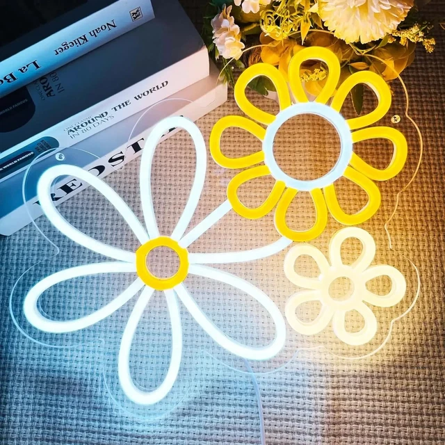 DAISY NEON SIGN LED Neon Light for Wall Decor USB Powered Flower Night ...