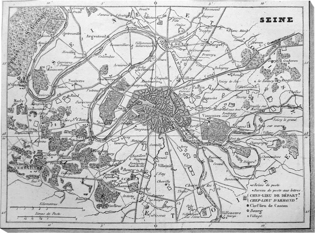 MAP OF THE former SEINE & PARIS DEPARTMENT in 1840 - 19th century ...