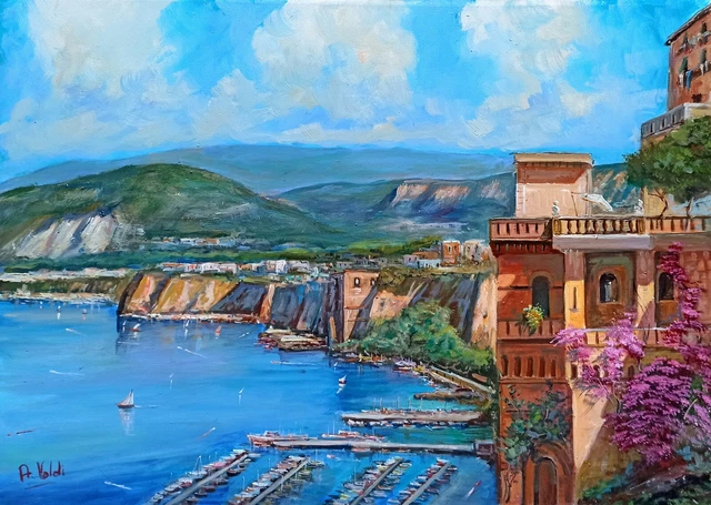DIPINTO VEDUTA DI SORRENTO COSTA AMALFITANA QUADRO PITTORE VALDI NAPOLI ...