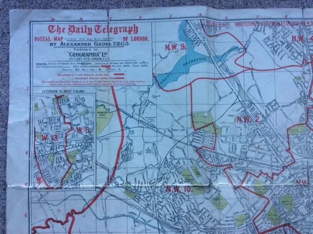 ANTIQUE LONDON POSTAL Area Map The Telegraph Map Of The Postal Areas Of ...