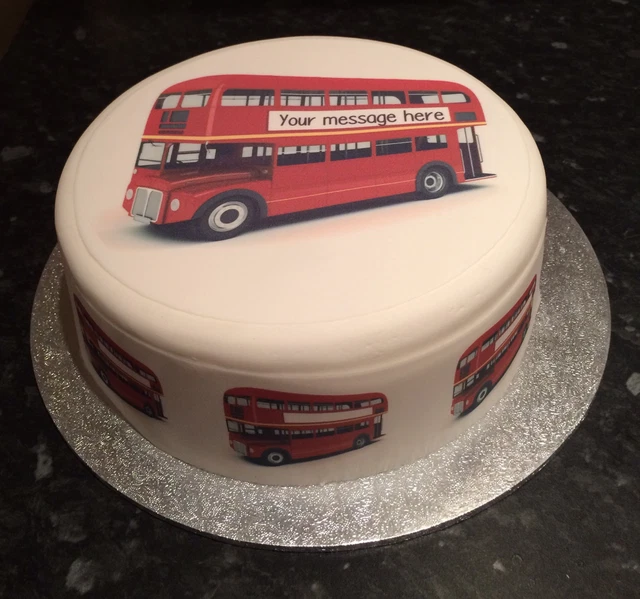 LONDON RED DOUBLE Decker Bus pre-cut Edible Icing Cake Topper or Ribbon ...