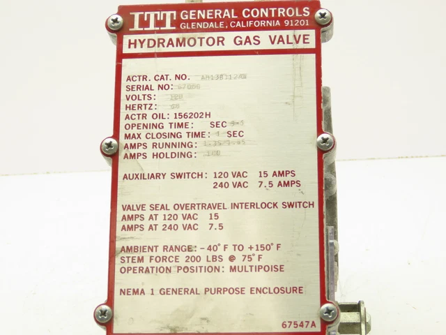 ITT GENERAL CONTROLS AH13B112A4 Hydramotor Gas Valve Actuator 120V 15A ...