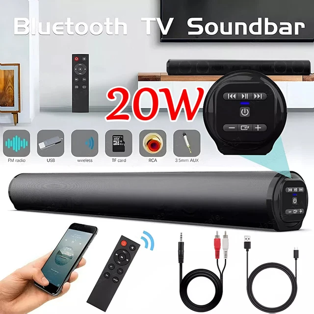 SOUND BAR WIRED Wireless Bluetooth Stereo TV Home Theater Speaker ...