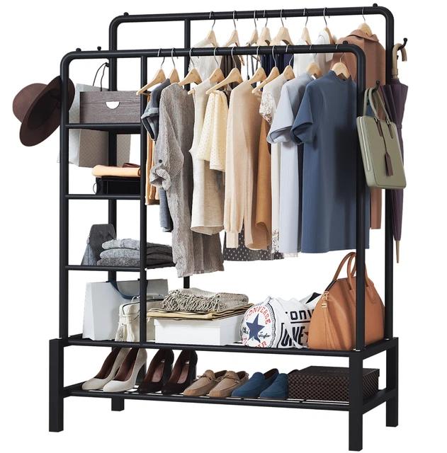 HEAVY DUTY DOUBLE Clothes Rail 120KG Load Clothes Rack for Bedroom Open ...