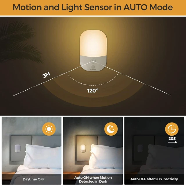 LED NIGHT LIGHT, 2 Pack Type-C Rechargeable Motion Sensor Light, 3 ...