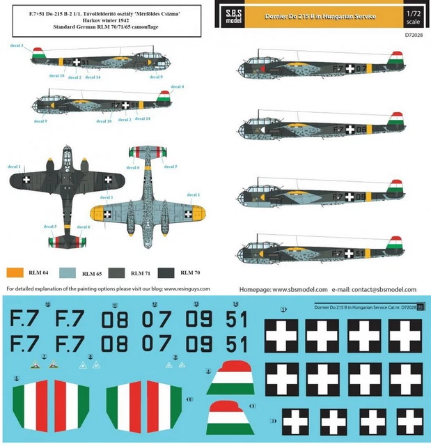 SBS 1/72 WWII Hungarian Dornier Do-215 Decals for ICM kits $11.97 ...