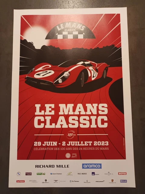 Poster Affiche Le Mans Classic 2023 Ferrari Centenaire Des 24 Heures