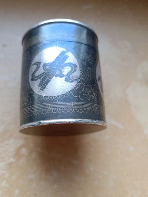 RARE BOITE À opium en argent, Cuivre niellée 19eme, Chine? Tampon Rouge ...