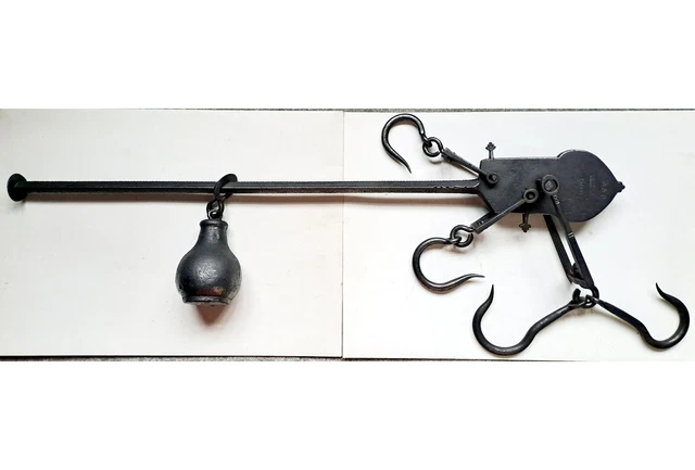 ANTIQUE BUTCHERS STEELYARD Iron Balance Scale 1850-90 T & H Whitfield ...