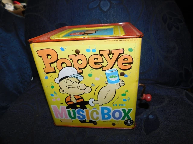 RARE VINTAGE MATTY Mattel Tin Popeye Music Box Working Music & Pops Out ...