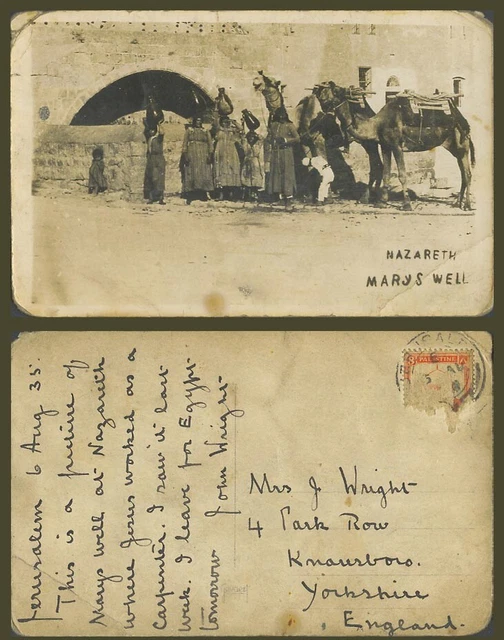 PALESTINE NAZARETH 1935 Old Photo Postcard Mary's Well Camel Women ...