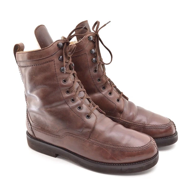 MEN SUSAN BENNIS Warren Edwards Shearling Boots 10 M Brown Leather Lace ...