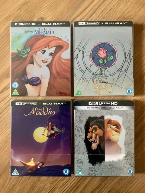 DISNEY CLASSICS 4K Steelbooks Little Mermaid, Beauty & Beast, Aladdin, Lion King £109.99 ...