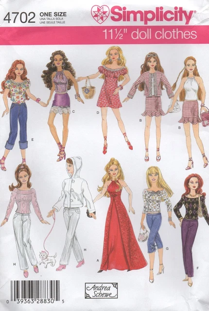 SIMPLICITY SEWING PATTERN 4702 Doll Outfits Gown Jeans Hoodie for 11.5 ...