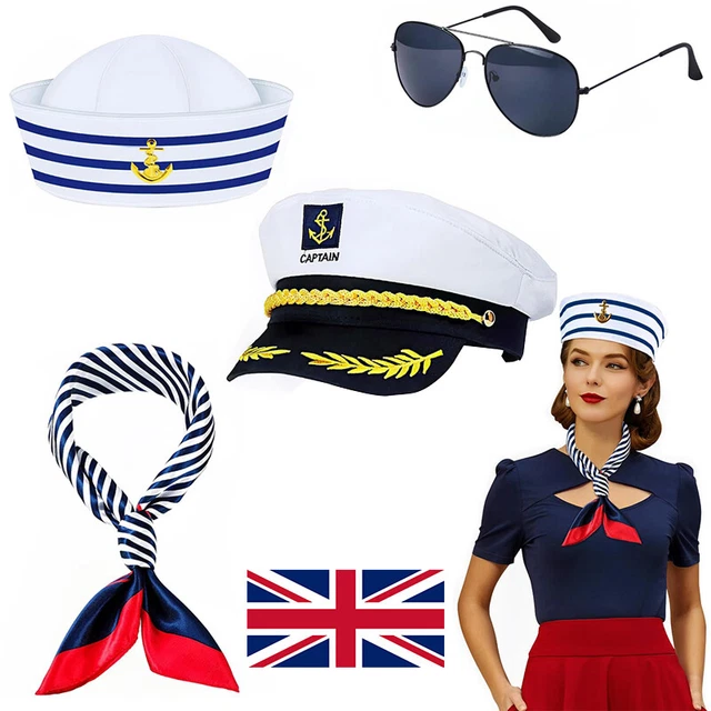 NAVY CAPTAIN HAT Skipper Yacht Hat Sailor Costume Cosplay Fancy Scarf ...