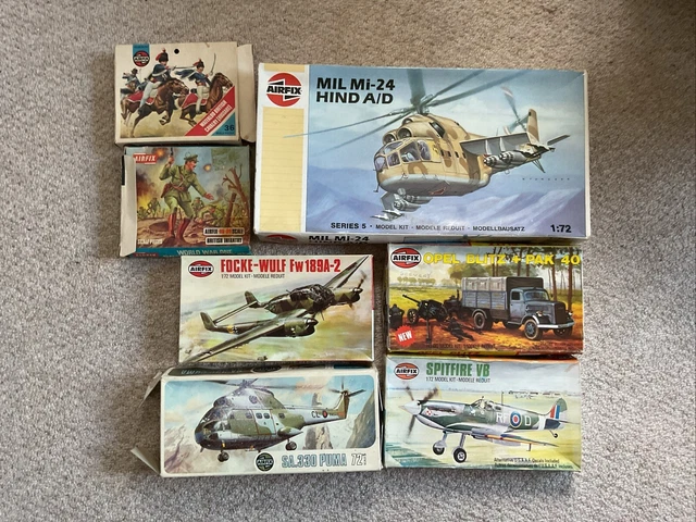 VINTAGE AIRFIX MODEL Kit Box 7x Empty Boxes Hind Puma Spitfire British ...