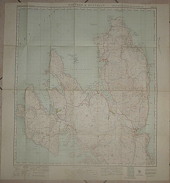 SCOTLAND MAP - ISLE of SKYE - Cloth - PORTREE and DUNVEGAN - 1947 ... SCOTLAND MAP - ISLE of SKYE - Cloth - PORTREE and DUNVEGAN - 1947 ...