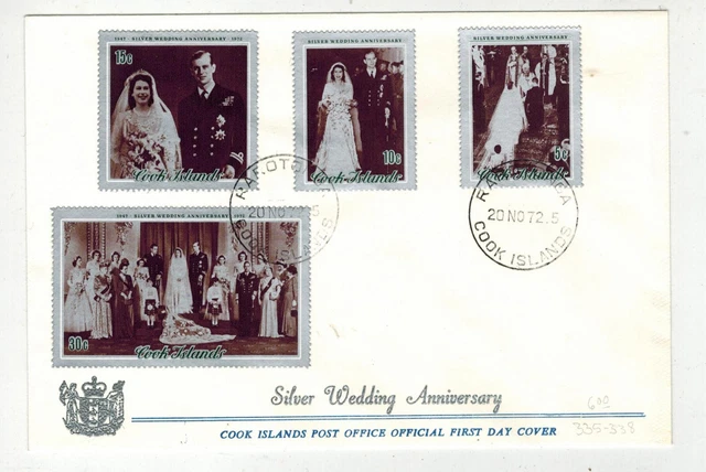 COOK ISLANDS FDC 1972 Set Of 4 Queen Elizabeth & Prince Philip Silver ...