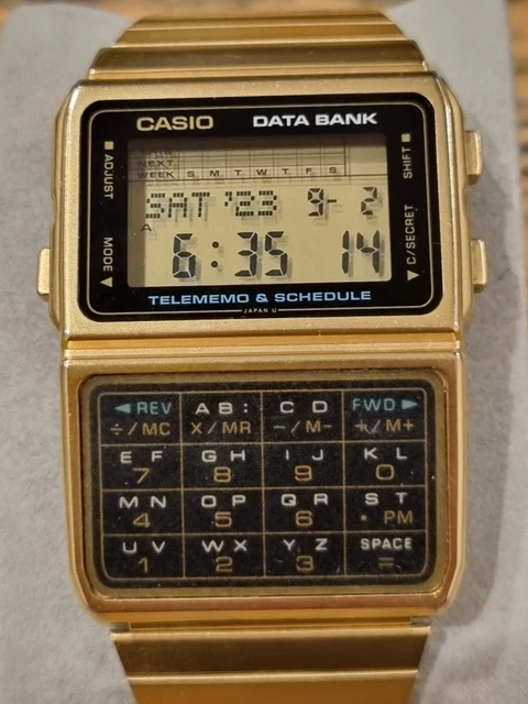 VINTAGE CASIO DIGITAL Watch Gold DBC-610 Databank Retro Rare Calculator ...