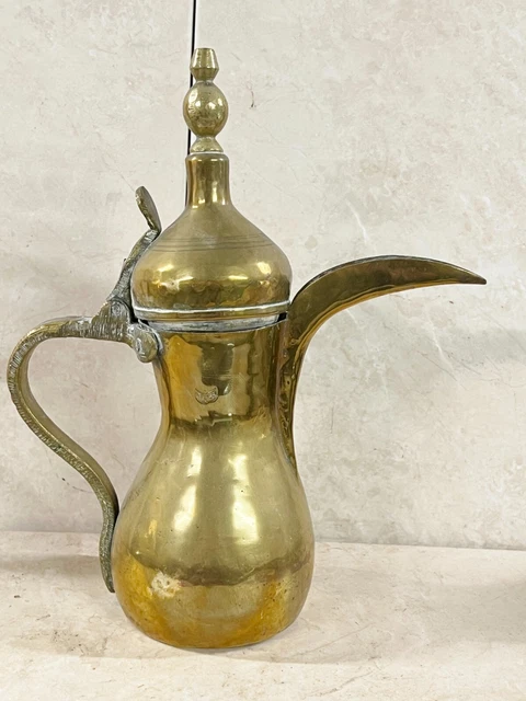 ANTIQUE BRASS ISLAMIC Arabic Teapot Tea Coffee Pot Dallah Signed Lidded ...