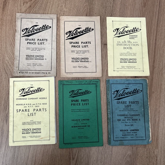 6 X VINTAGE Velocette Spare Parts Price Lists Booklets Bundle £16.31 ...