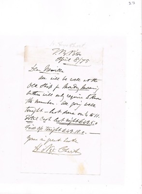 SIGNED LETTER OF VICTORIAN ACTOR HENRY NYE CHART -Brighton Theatre ...