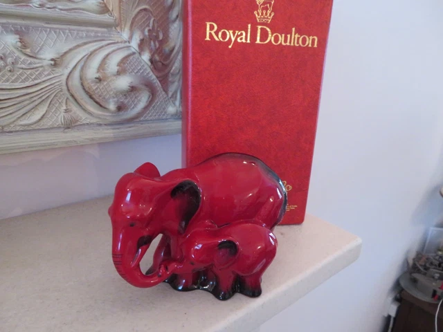 *RARE* ROYAL DOULTON Flambe Elephant & Young Figure Hn3548 *Excellent ...