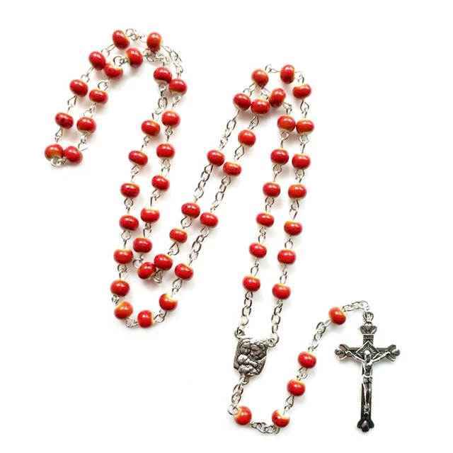 VINTAGE CERAMIC BEADS Rosary Necklace Jesus Christ Crucifix for Cross ...