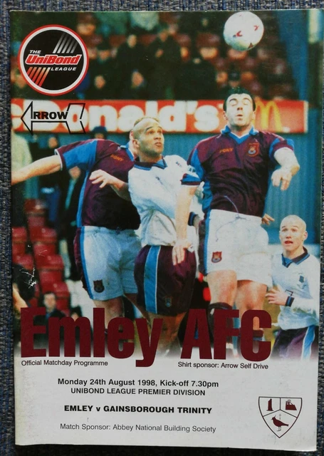 FOOTBALL PROGRAMME - EMLEY v GAINSBOROUGH TRINITY (UNIBOND LGE PREMIER ...