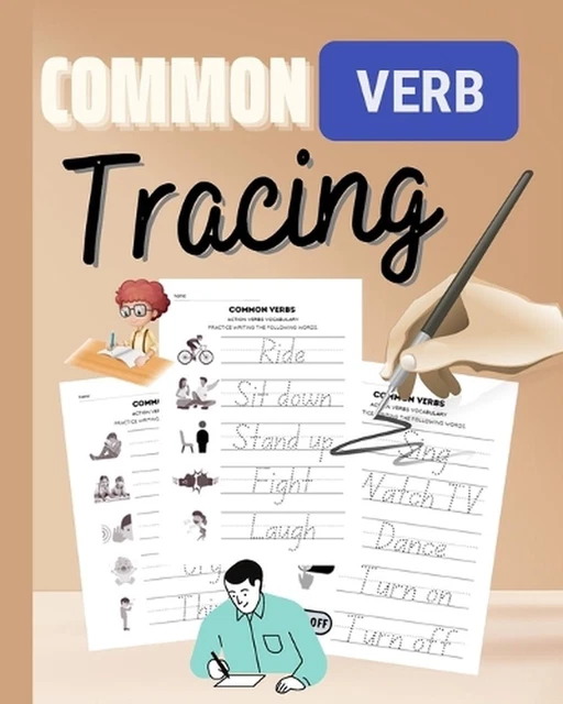 COMMON VERBS TRACING Workbook: Kids Handwriting Practice Workbook ...