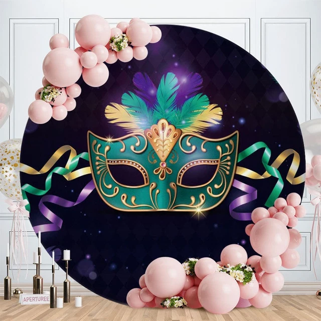 CYAN AND GOLD Mask Round Birthday Party Backdrop $35.97 - PicClick AU
